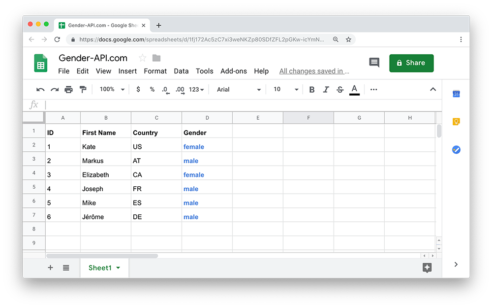 Genderize names in a Google spreadsheet - Gender API - Determines the ...